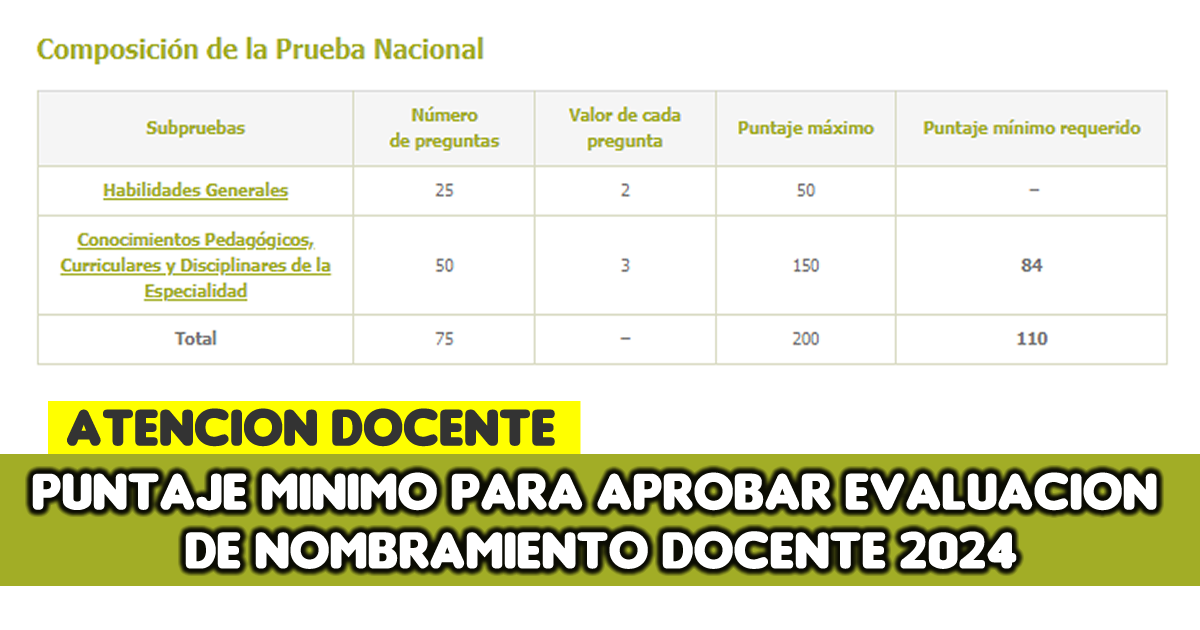 Puntaje mínimo para aprobar evaluación de Nombramiento Docente 2024 – El Profe Virtual